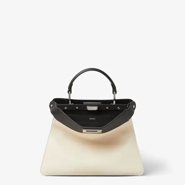 Fendi Peekaboo® Iseeu Small Parchment-colored Leather Bag With Ff Mirrors